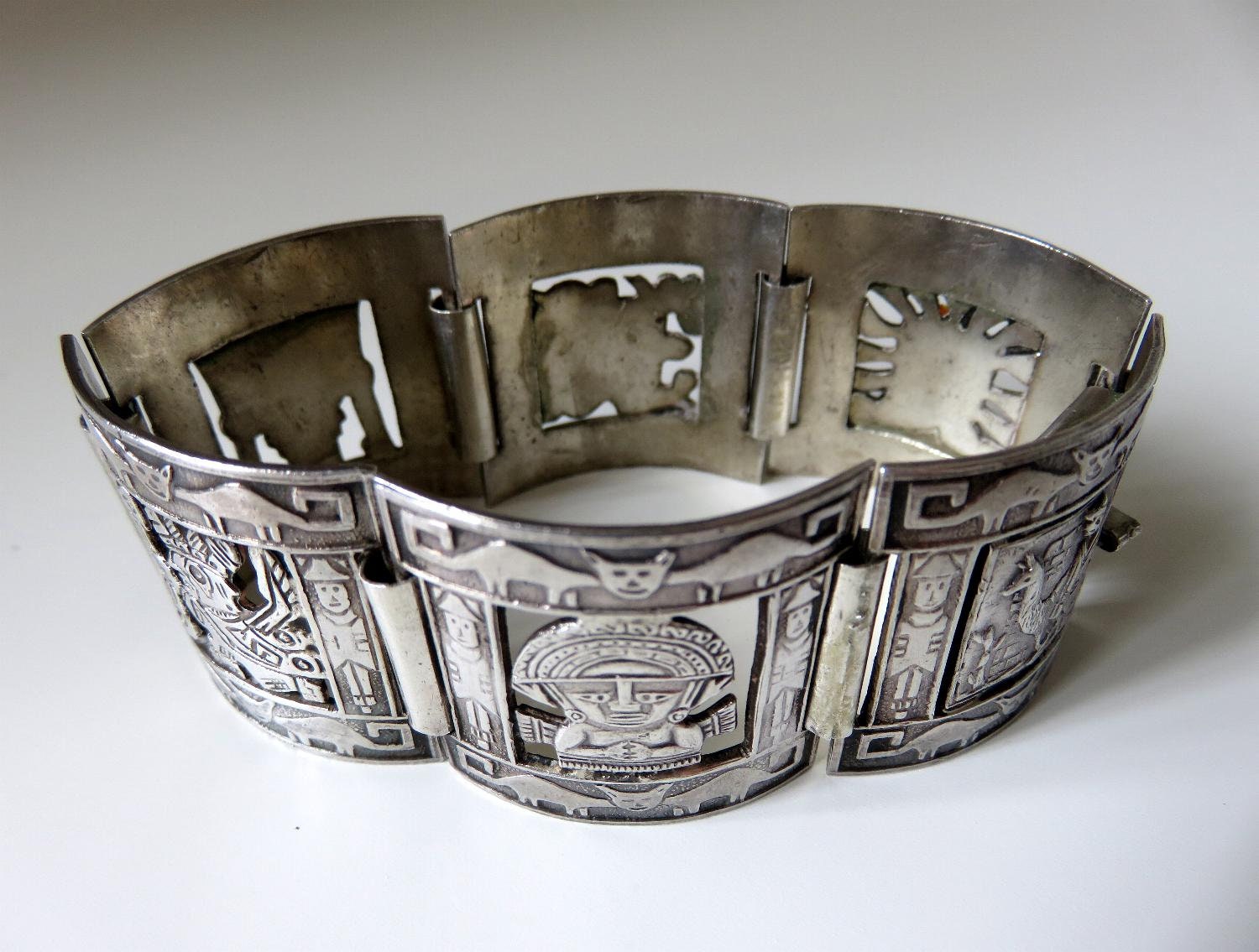 Vintage Peruvian Sterling Silver Storyteller Panel Bracelet signed by ...