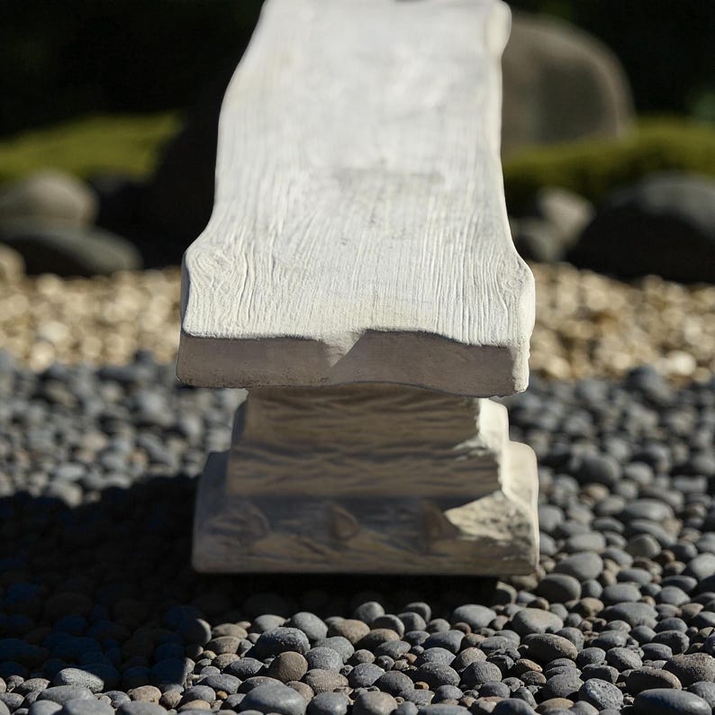 Rustic Concrete Garden Bench - Handcrafted Wood Grain Look - Outdoor ...