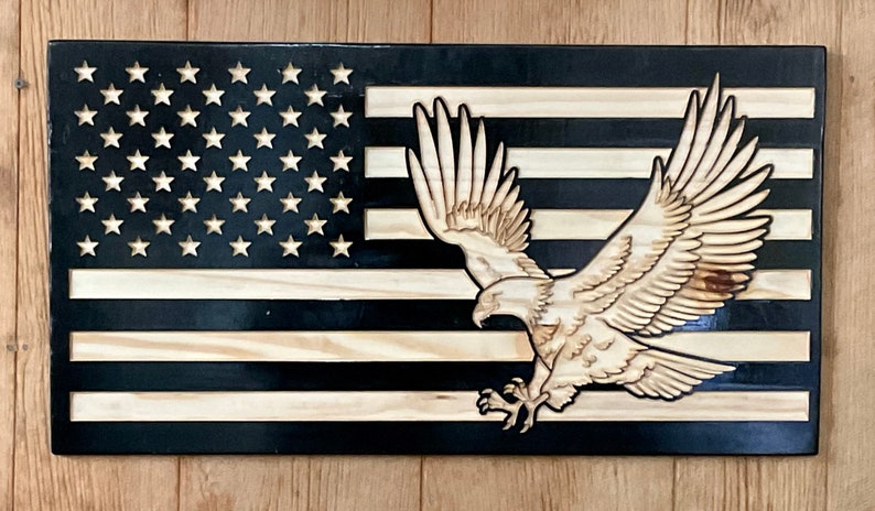 Wooden Flag With American Eagle CNC Flags Wooden Flags - Etsy