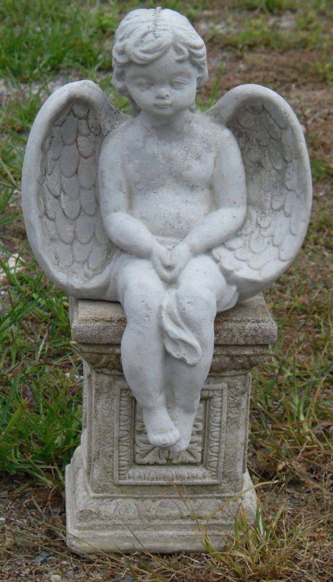 Cement Angel Statue on Pedestal - Garden or Memorial Decor - Etsy