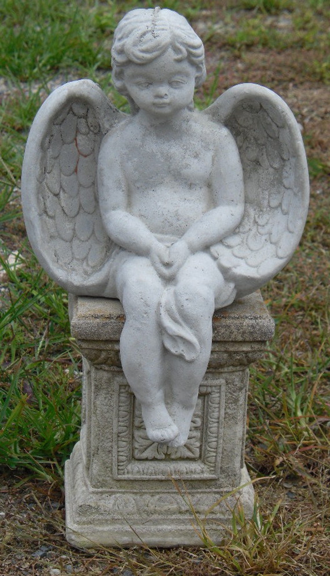 Angel Sitting on Pedestal Angel Statue Outdoor Statues - Etsy