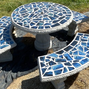 Mosaic Concrete Patio Table Set: 42" Round Outdoor Dining With Benches ...