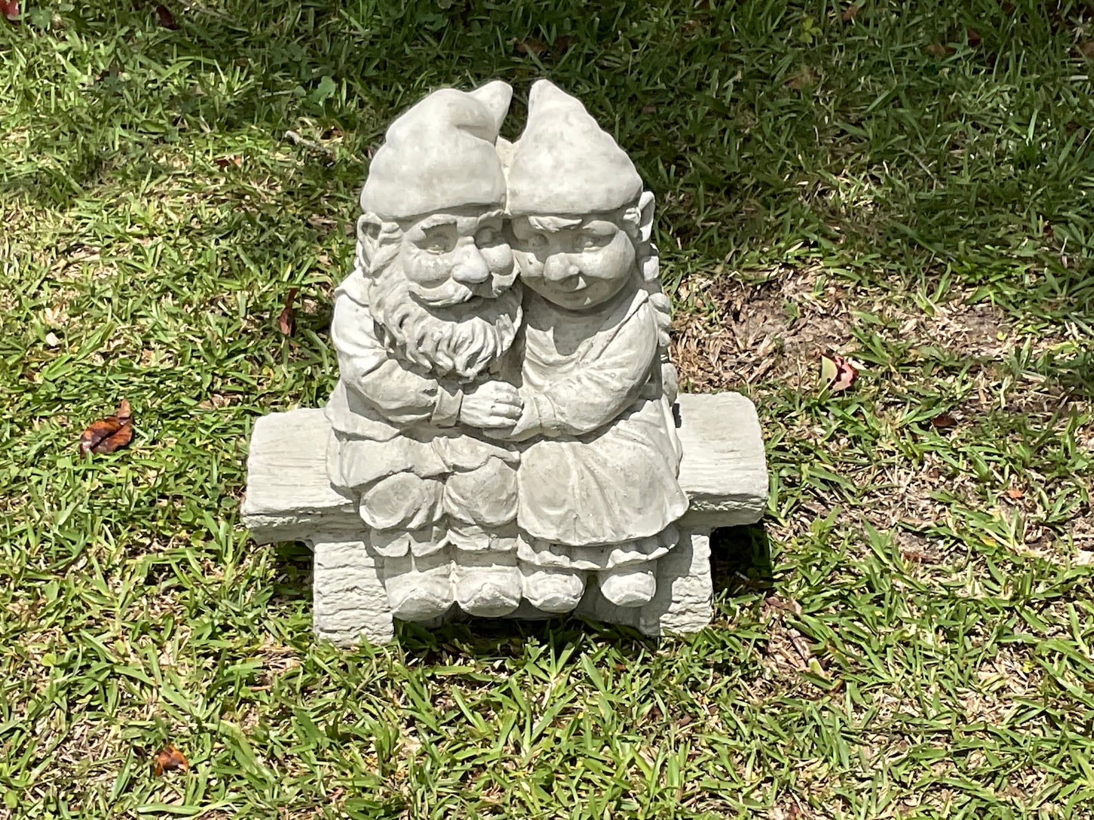 Two Gnomes Sitting on Bench - Outdoor Garden Gnomes - Gnome Statues - Etsy