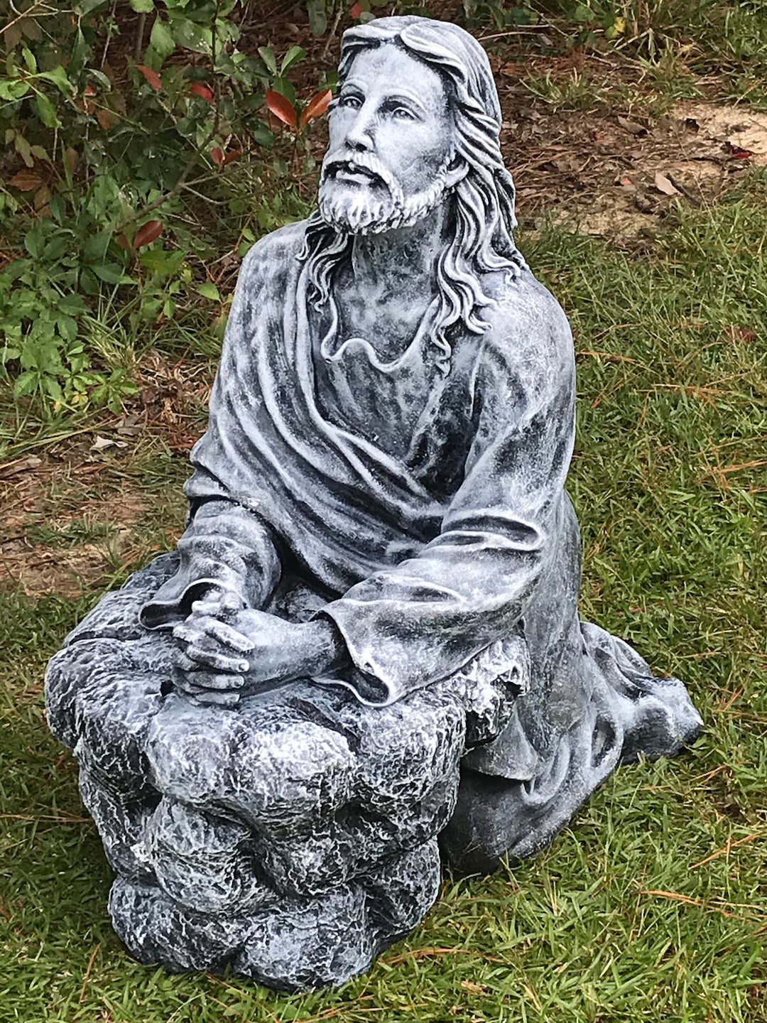 Large Praying Jesus Statue: Cement Religious Garden Decor - Etsy