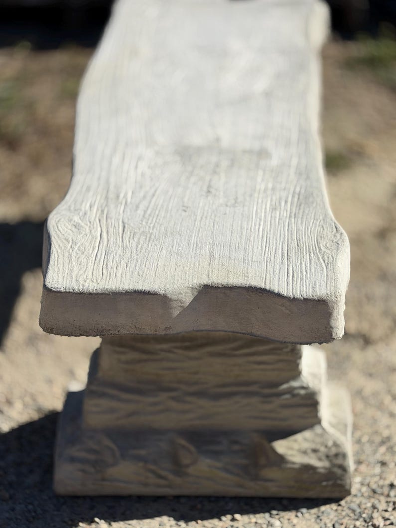 Rustic Concrete Garden Bench - Handcrafted Wood Grain Look - Outdoor ...