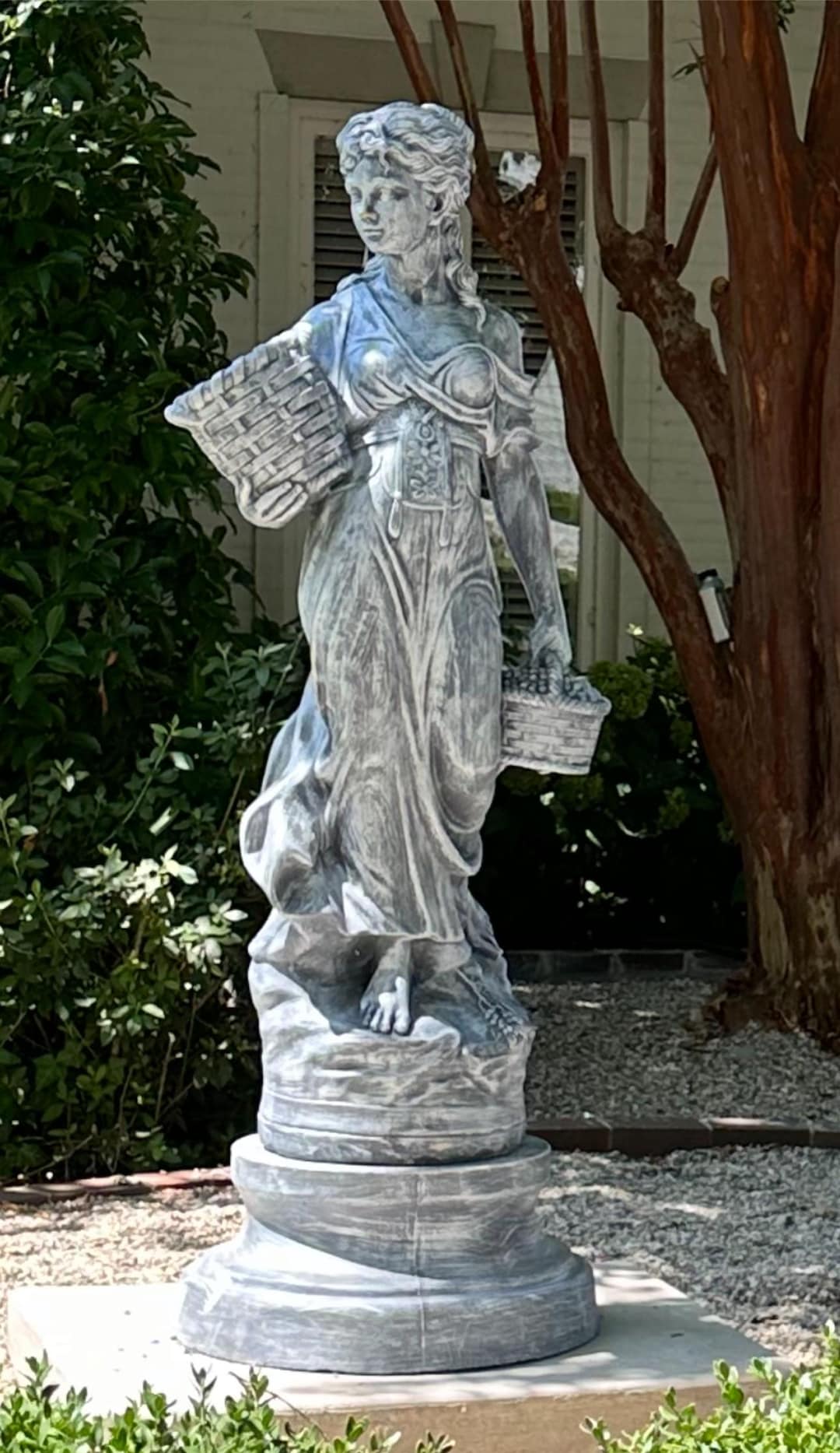 Granite White Cement Lady Statue With Baskets - 66" Garden Statuary - Etsy