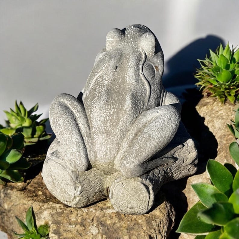 Cement Frog on Log Statue: Handmade Outdoor Patio Decor - Etsy