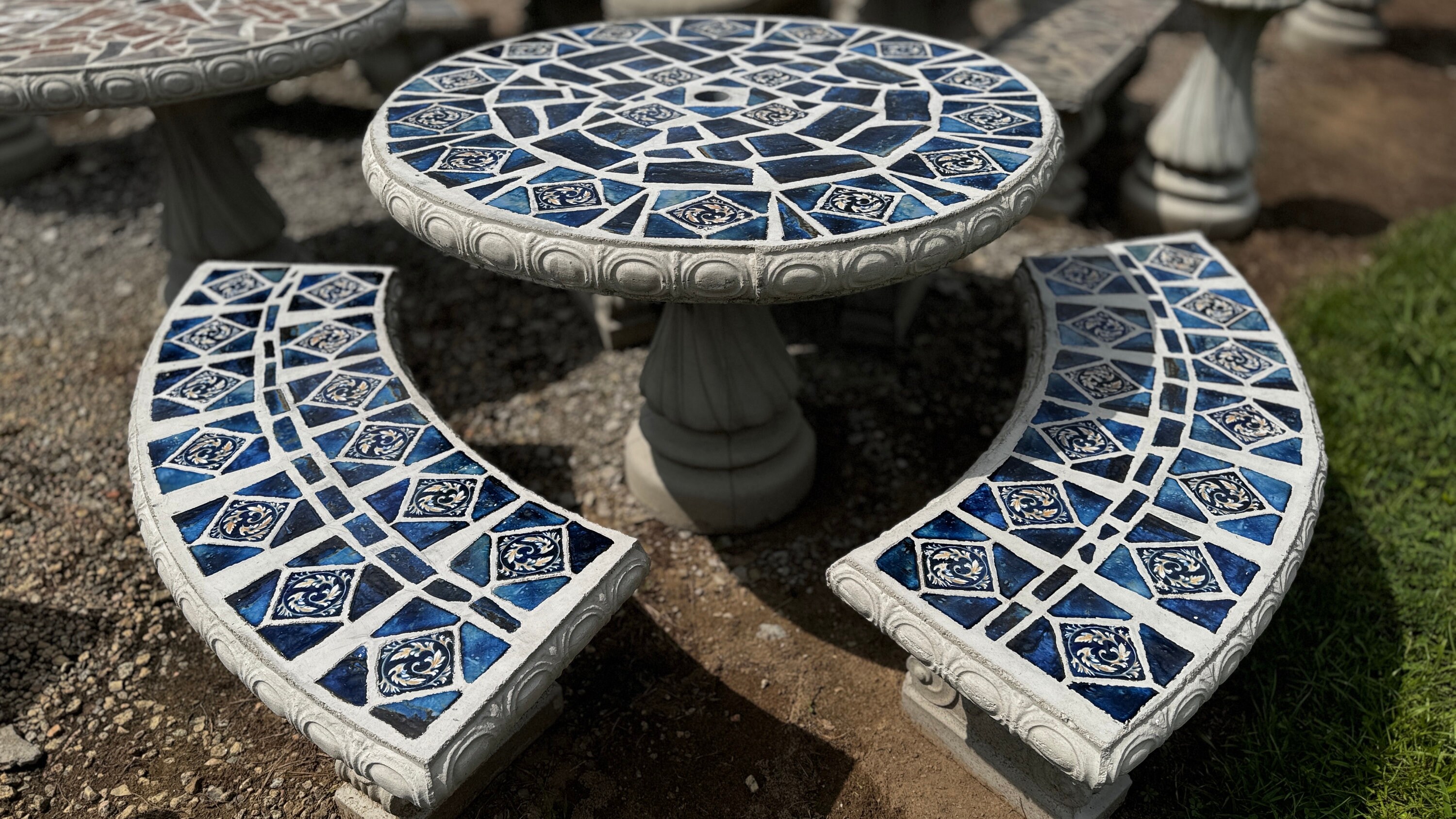 Concrete Patio Table Set: Aqua Blue Mosaic Tile, 42'' Round - Etsy
