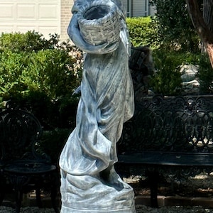 Granite White Cement Lady Statue With Baskets - 66" Garden Statuary - Etsy