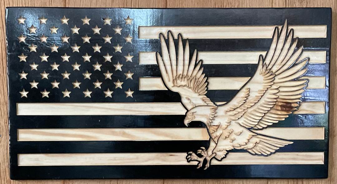 Wooden Flag With American Eagle CNC Flags Wooden Flags Eagle Flags ...