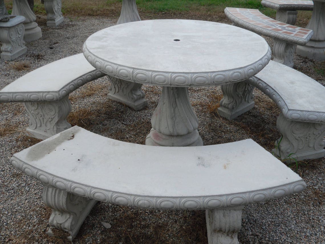 Concrete Patio Table Set: 42" Round Garden Table With Benches - Etsy