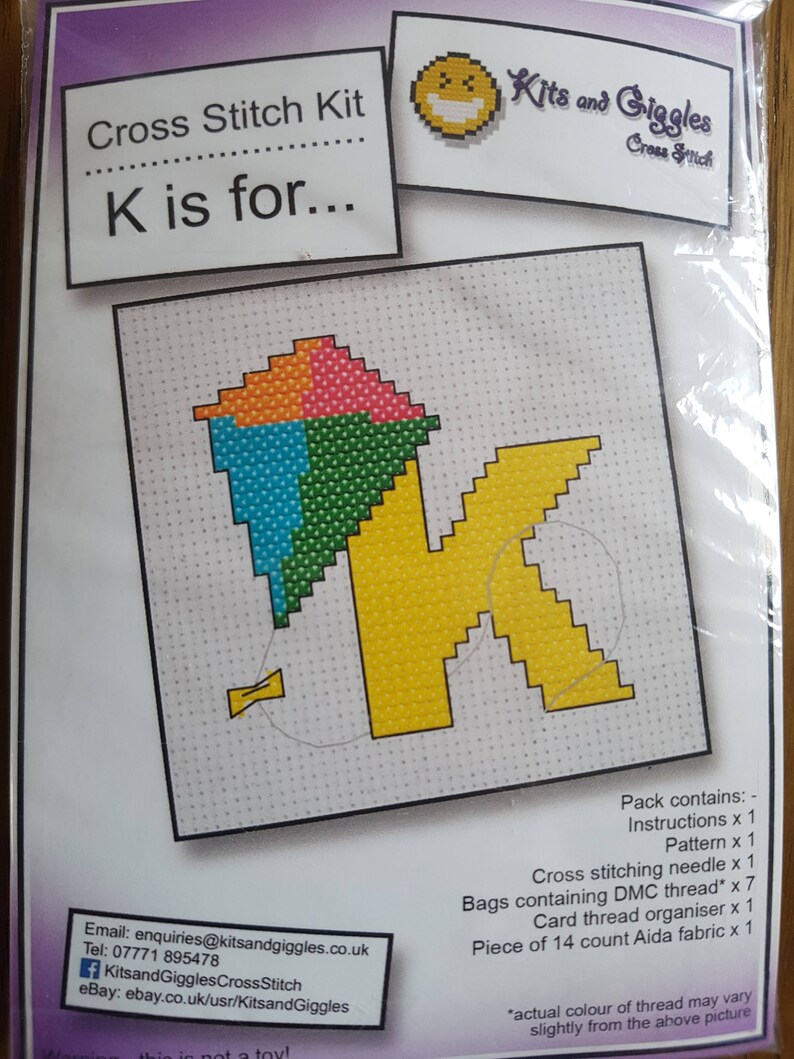 K is For... Kite Mini Alphabet Cross Stitch Kit With DMC Thread, 5x5 Cm ...