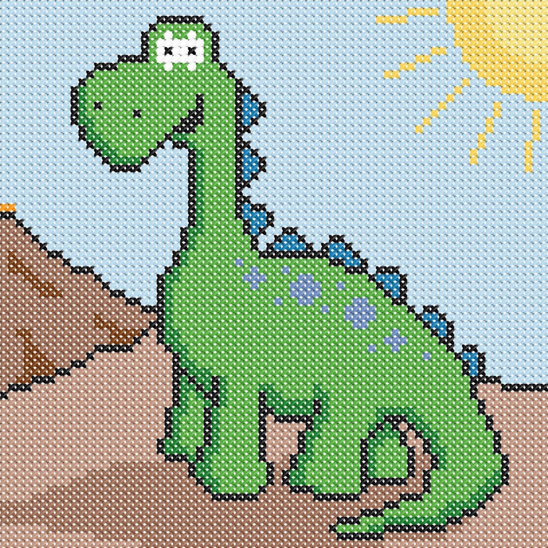 Green Dinosaur Cross Stitch Kit 12.5x12.5cm With DMC Threads - Etsy