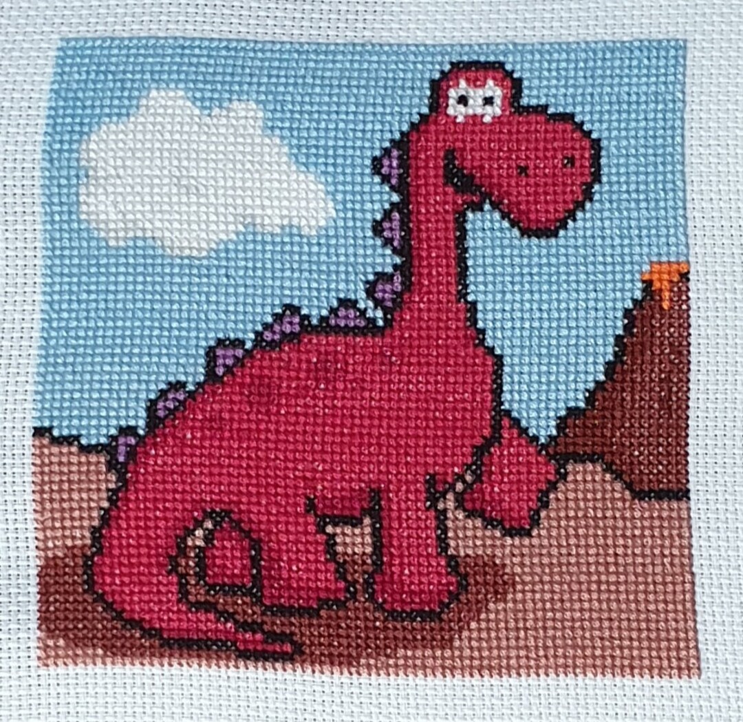 Red Dinosaur Cross Stitch Kit 12.5x12.5cm With DMC Threads - Etsy UK