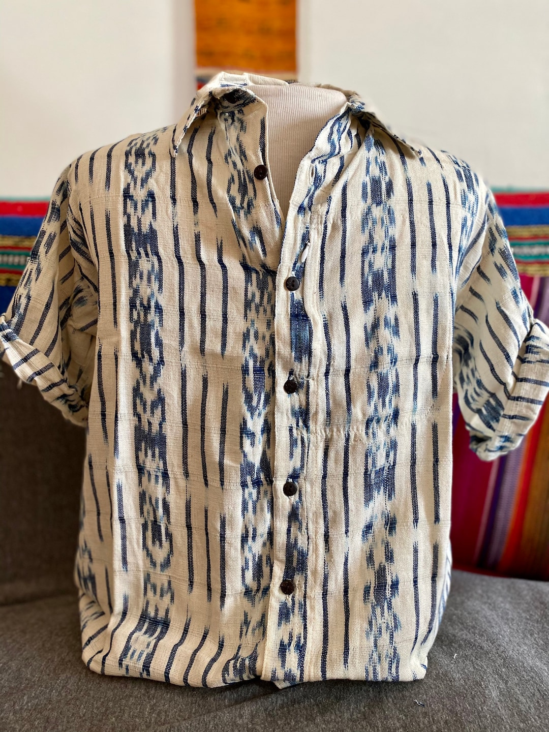 Guatemalan Hand Woven Cotton Men Short Sleeve Button Down Shirt XL - Etsy