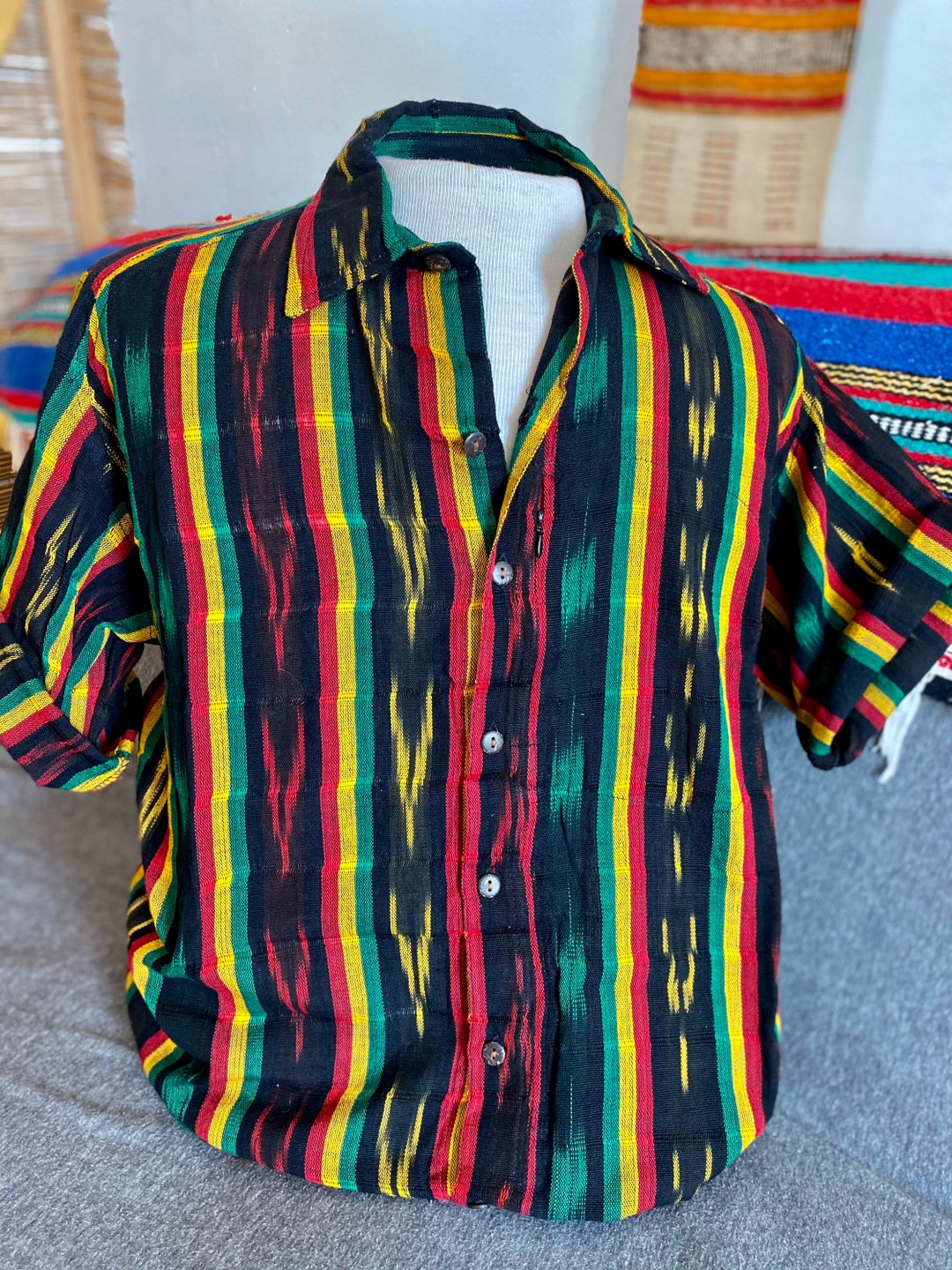 Men Cotton Rasta Button Down Cotton Shirt M - Etsy