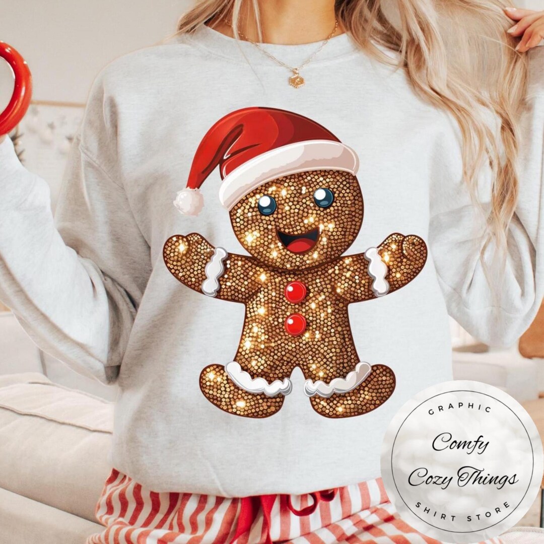 Faux Glitter Gingerbread Man Christmas Shirt - Etsy