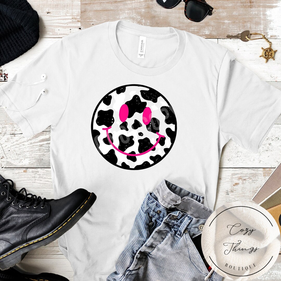 Cow Print Smily Face Shirt, Cow Print Smily Face, Funny, Funny Shirt ...
