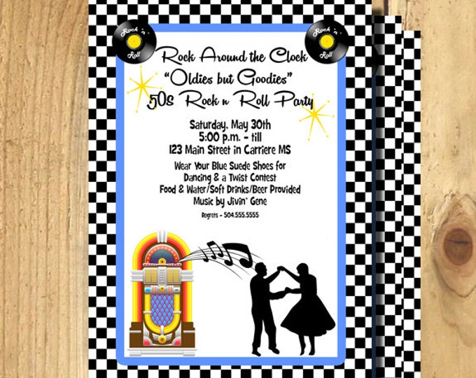 1950s Invitation, 1960s Invitation, Rock N Roll Invitation, Sock Hop ...