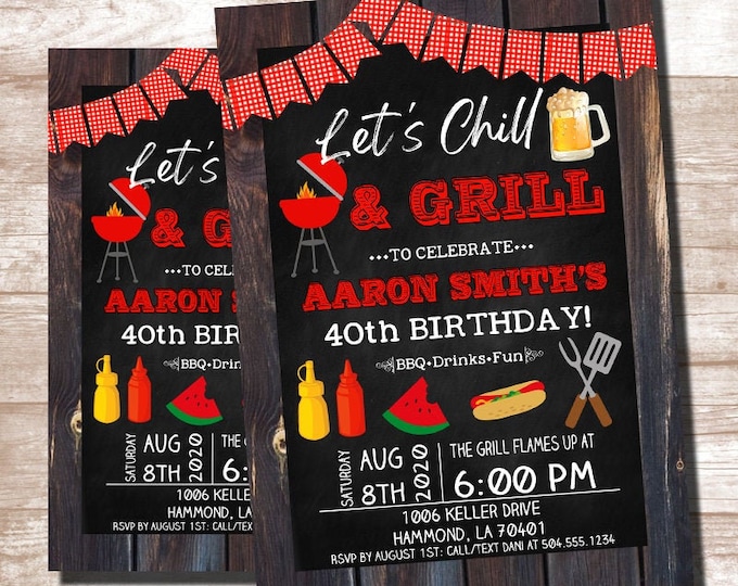 Chill & Grill Invitations, Chill and Grill Birthday Invitations, BBQ ...