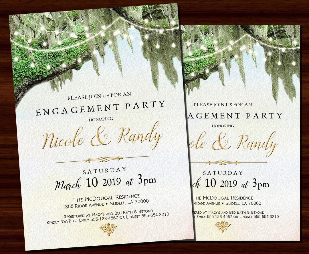 Engagement Party Invitations, Southern Invitations, Oak Tree With Moss ...