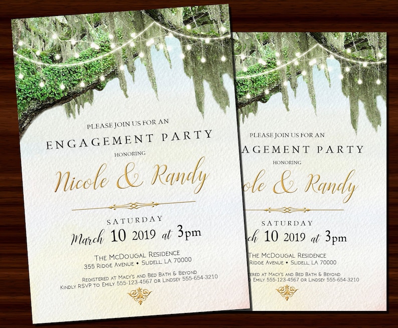 Engagement Party Invitations, Southern Invitations, Oak Tree With Moss ...