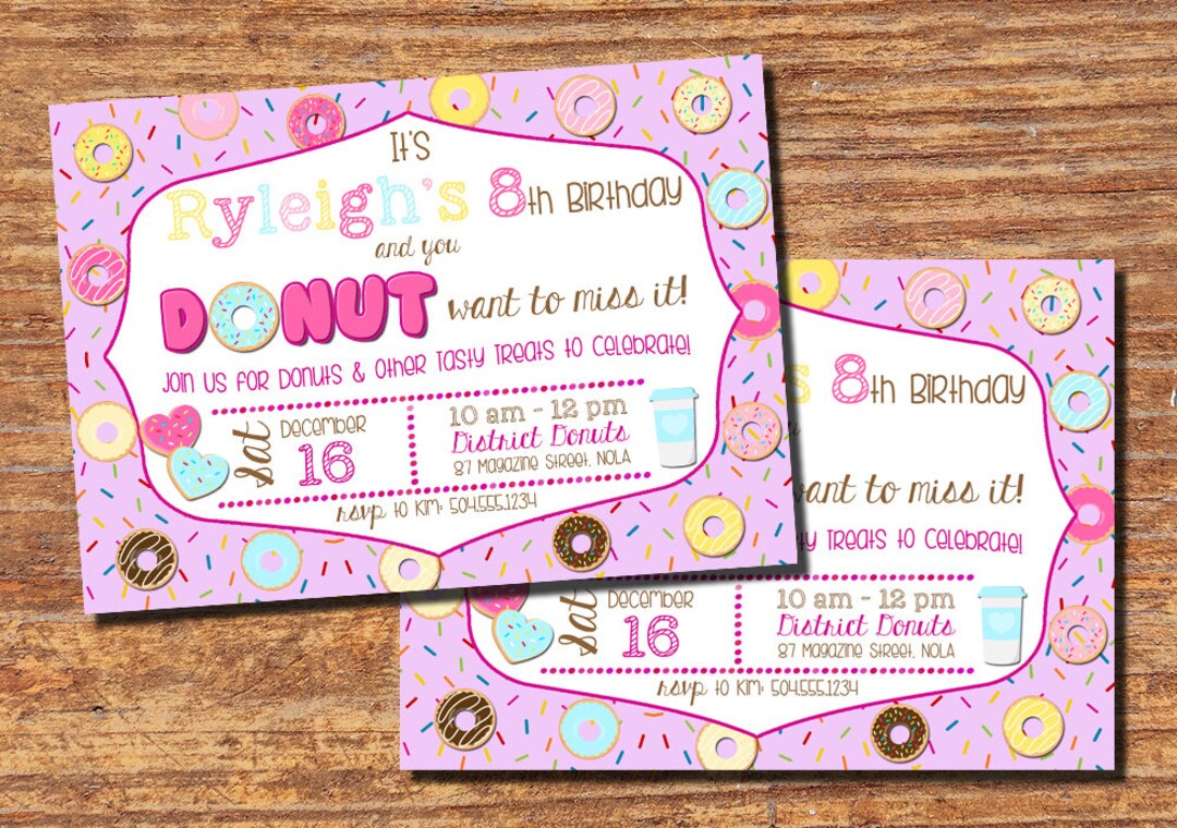 Donut Birthday Invitations, Donut Invitations, Doughnut Birthday ...