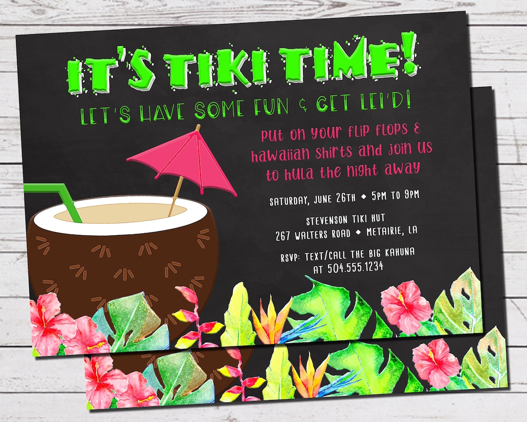 Tiki Party Invitations, Luau Invitations, Luau Pool Party Invitations ...