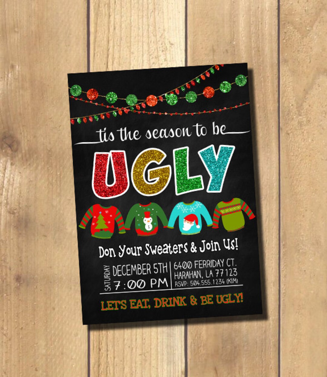 Ugly Sweater Invitation, Ugly Sweater Party Invitation, Ugly Christmas ...