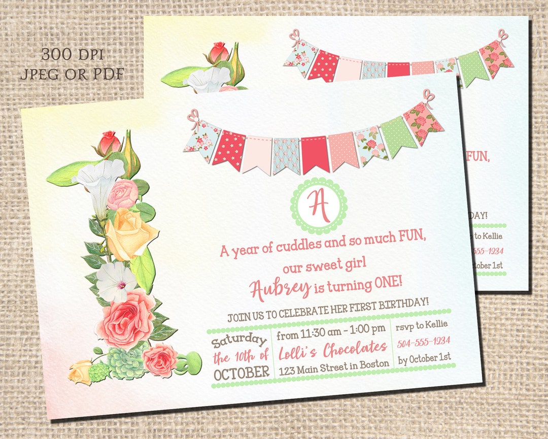 First Birthday Invitations, 1st Birthday Invitations, Floral Number ...