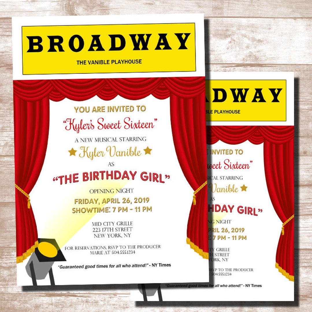 Broadway Invitation, Broadway Birthday Invitation, Broadway Theme ...