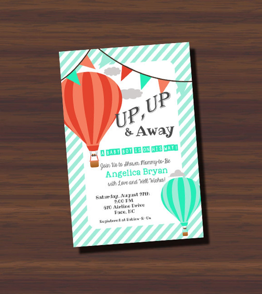 Hot Air Balloon Invitation, Hot Air Balloon Baby Shower Invitation, up ...