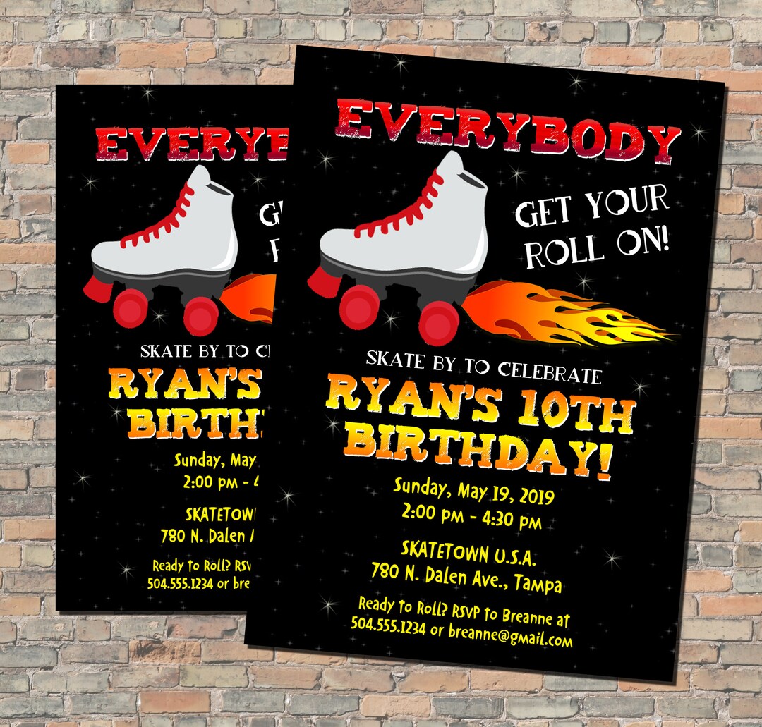 Skate Party Invitation, Roller Skating Invitation, Boy Roller Skating ...