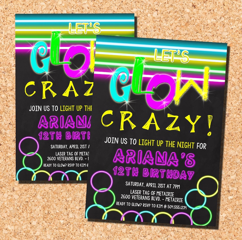 Glow Party Invitations Neon Glow Party Invitations Black - Etsy