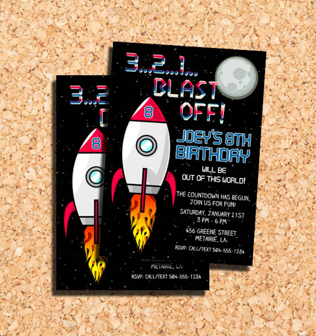 Rocketship Invitation, Rocketship Birthday Invitation, Rocket Ship ...