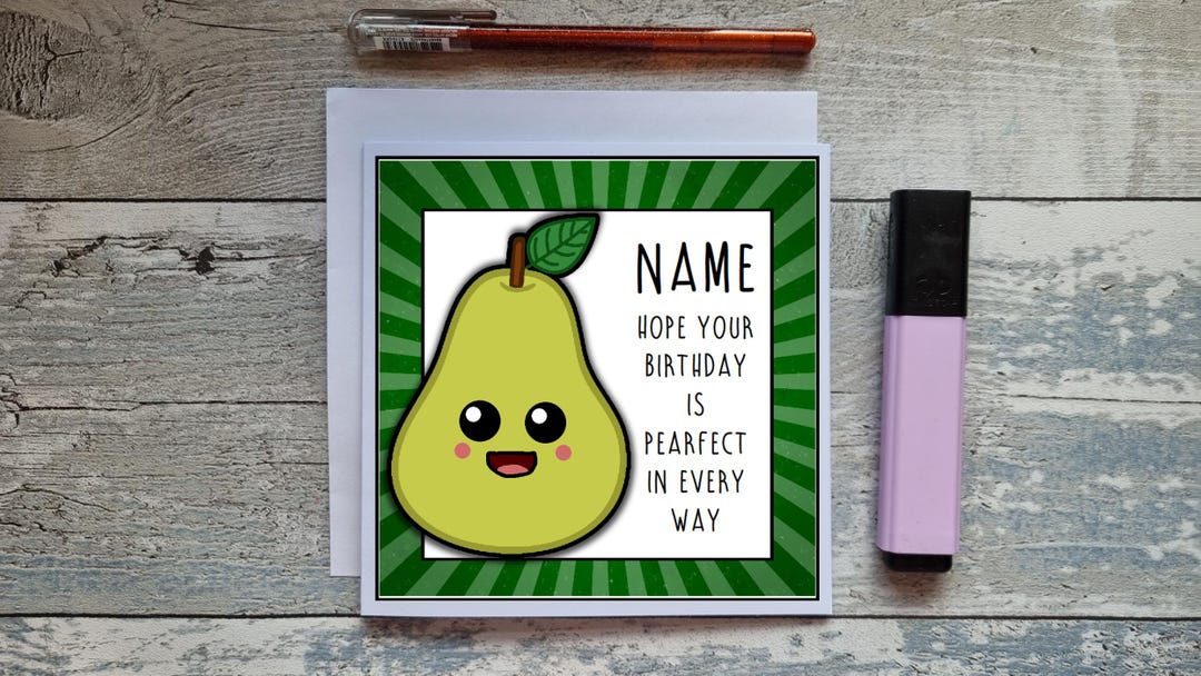 Personalized Pear Birthday Card, Funny Kawaii Greetings - Etsy UK