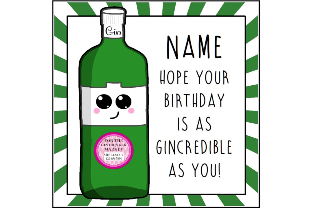 Gin Birthday Card Funny Card Birthday Greetings Food Lover - Etsy