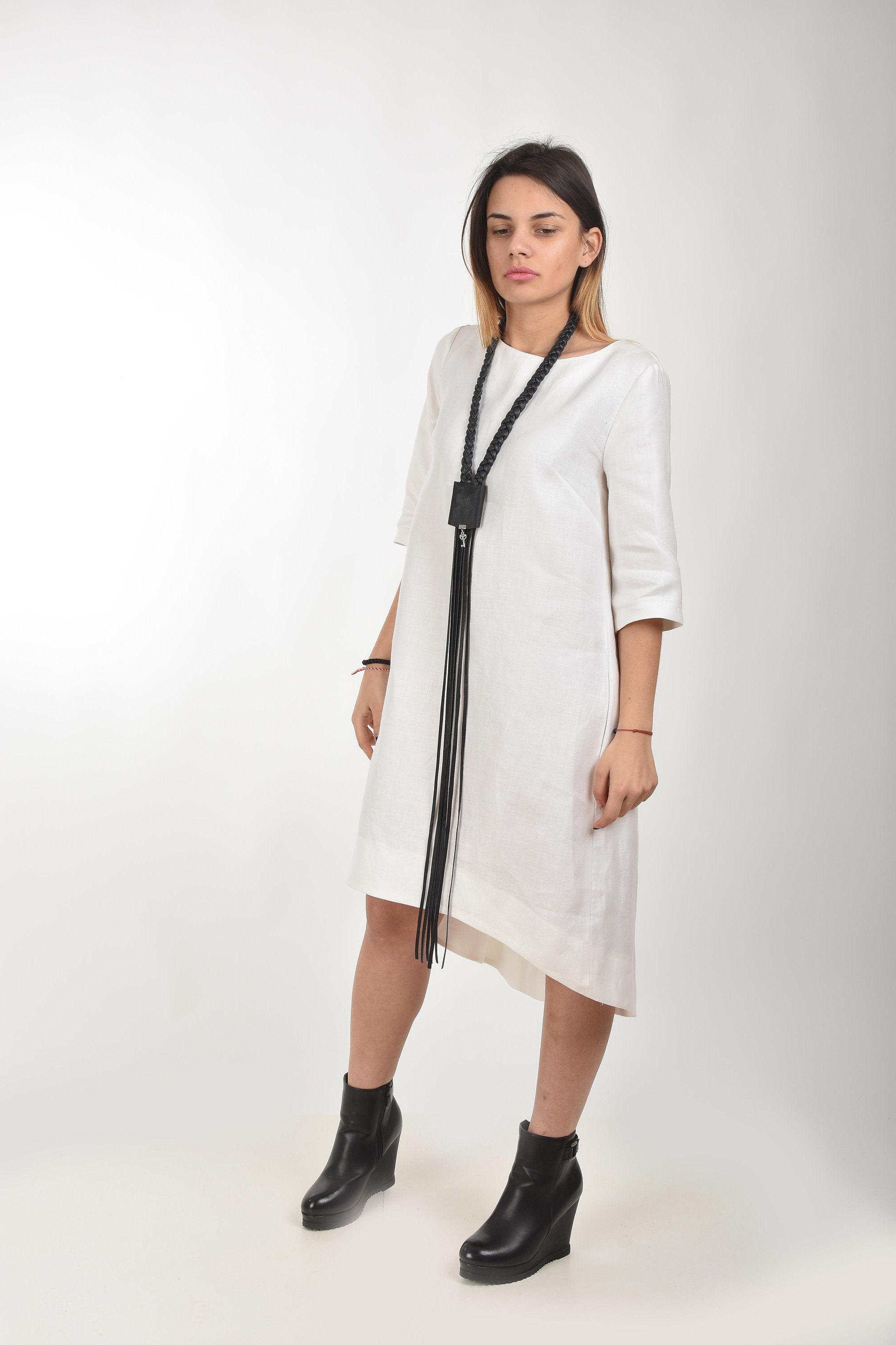 Black Leather Necklace Long Necklace Rope Necklace Birthday - Etsy