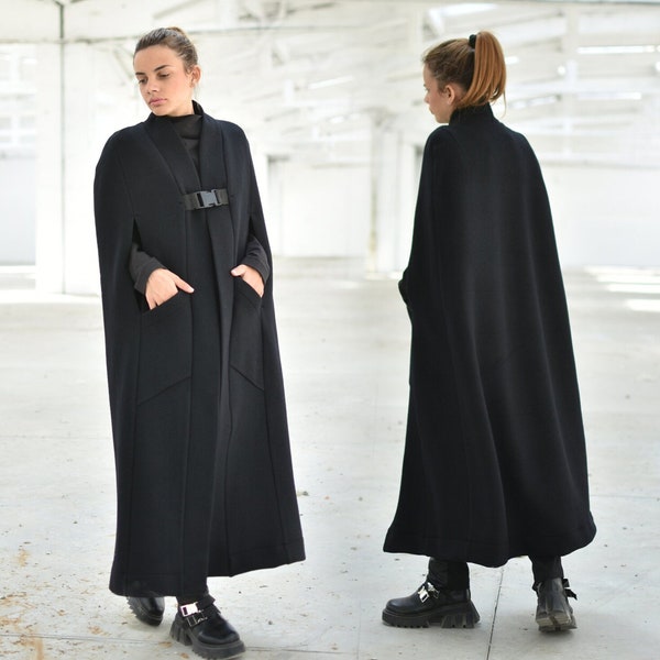 Long Black Leather Cape Coat - Etsy