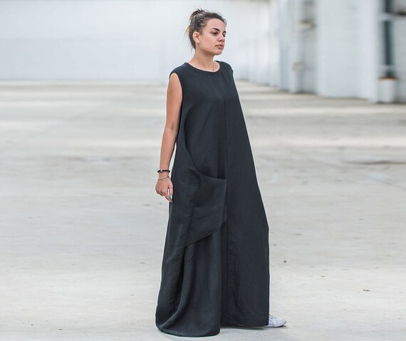 Linen Maxi Dress Plus Size Clothing Black Maxi Dress Linen | Etsy