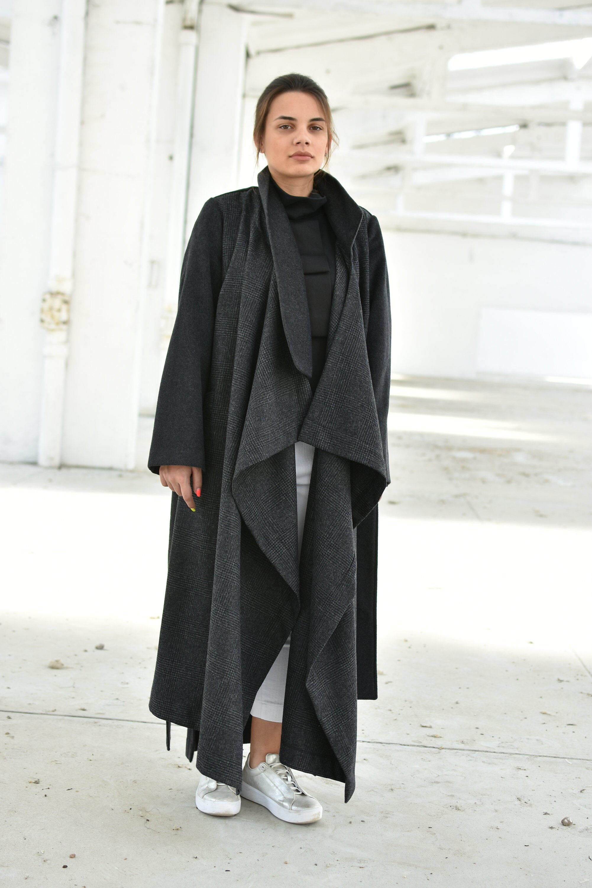 Black Wool Coat Futuristic Maxi Coat Cybergoth Trendy Cowl | Etsy