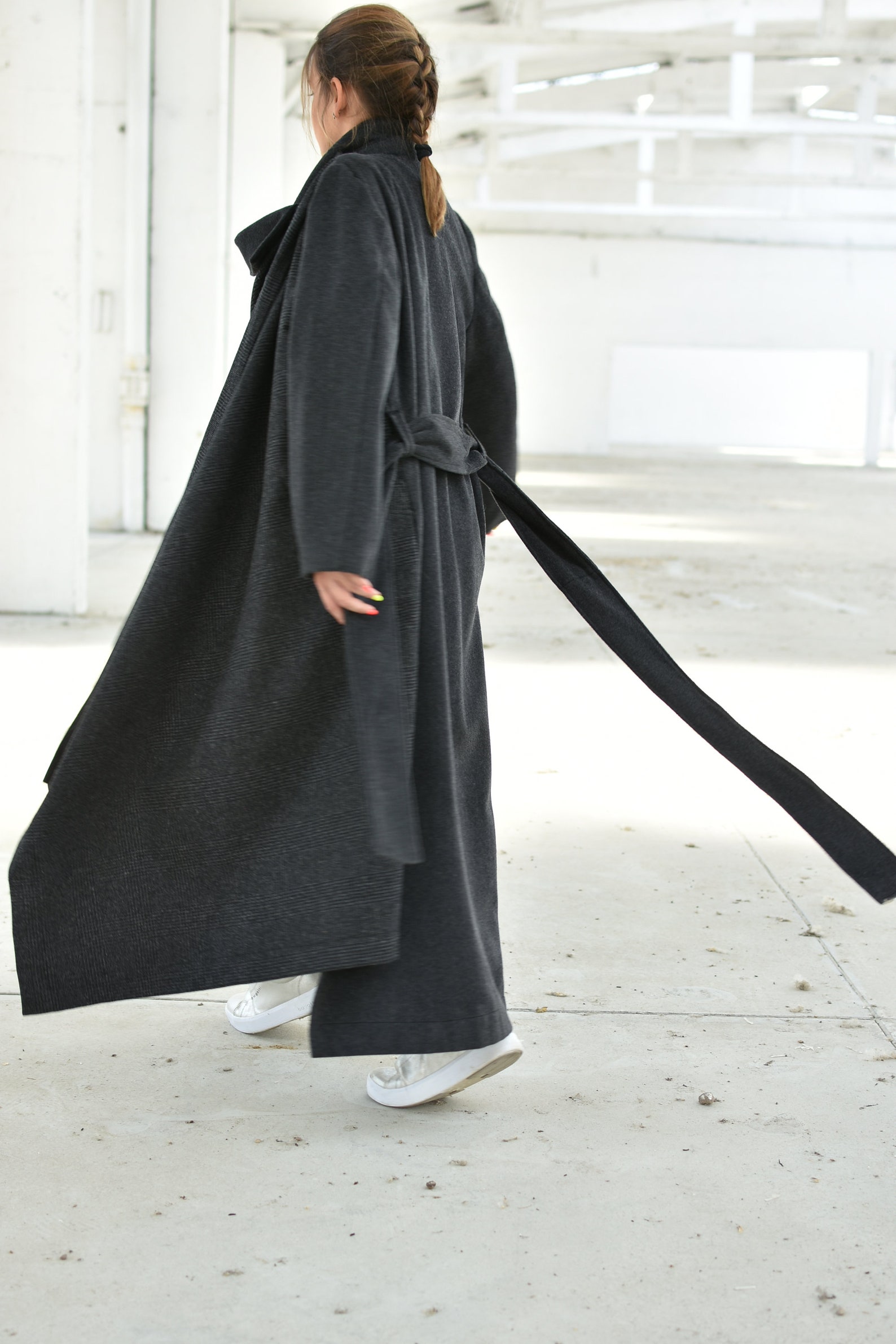 Black Wool Coat Futuristic Maxi Coat Cybergoth Trendy Cowl | Etsy