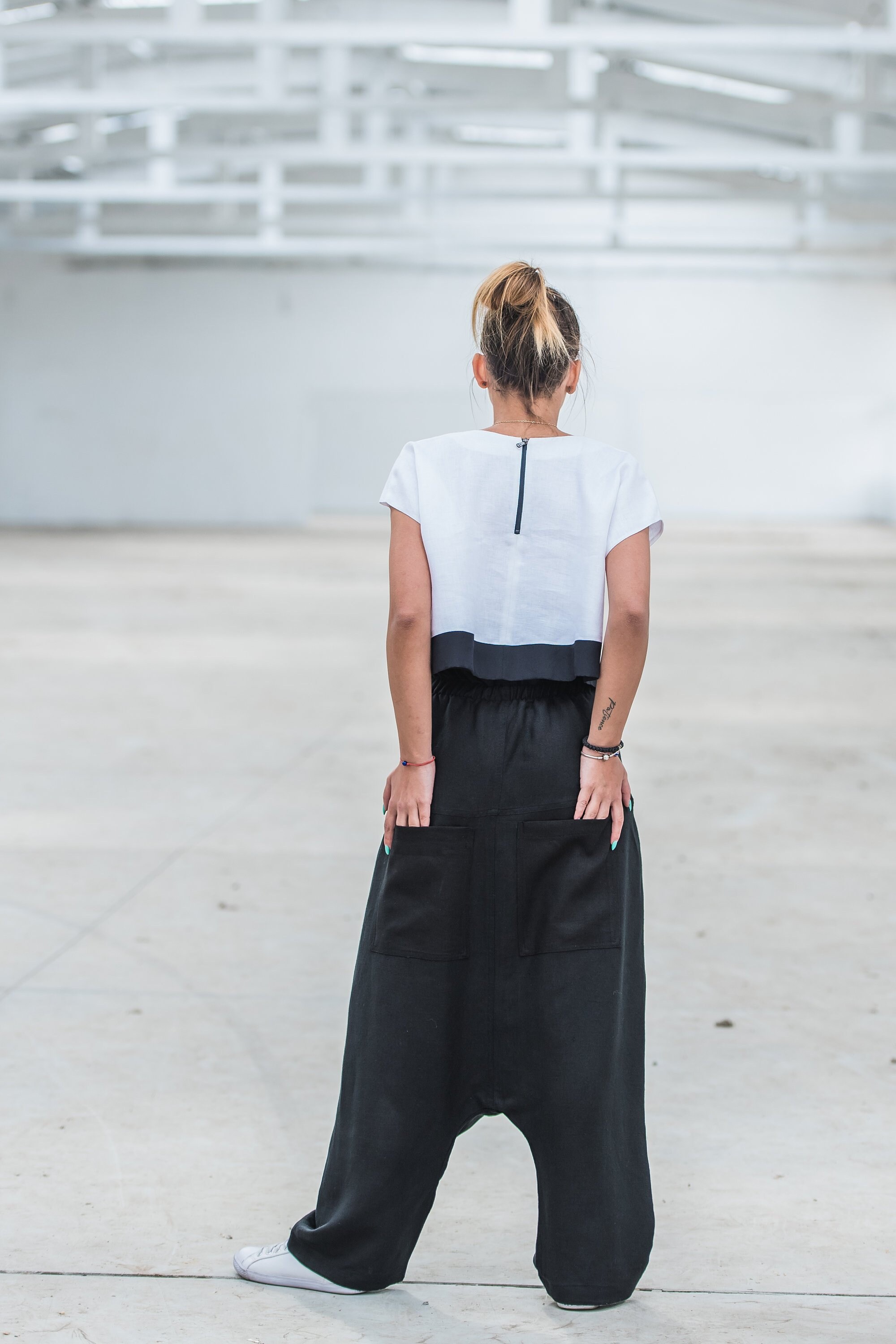 White Harem Pants Linen Maxi Pants Wide Leg Pants Urban | Etsy