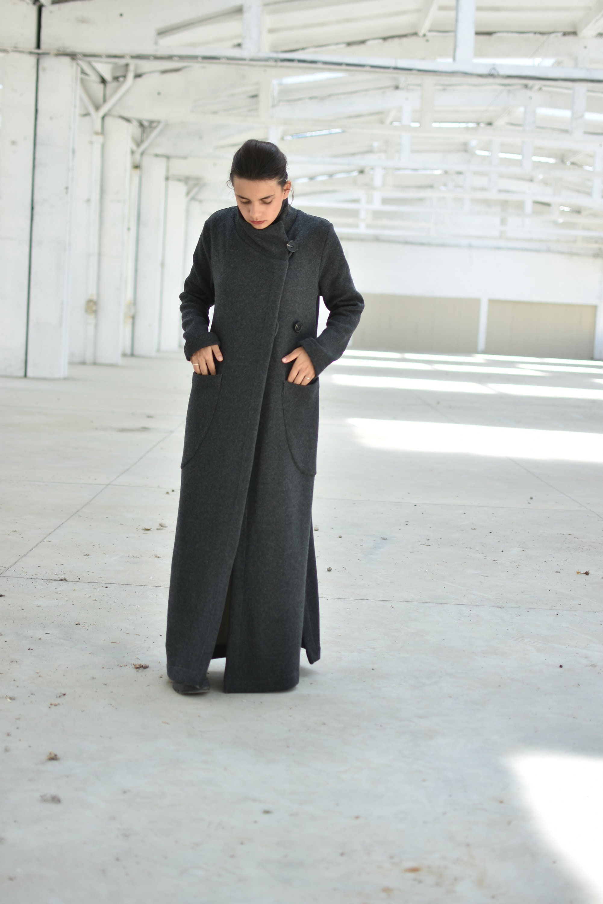 Long Wool Knit Cardigan With High Collar, Maxi Cardigan Coat, Plus Size ...