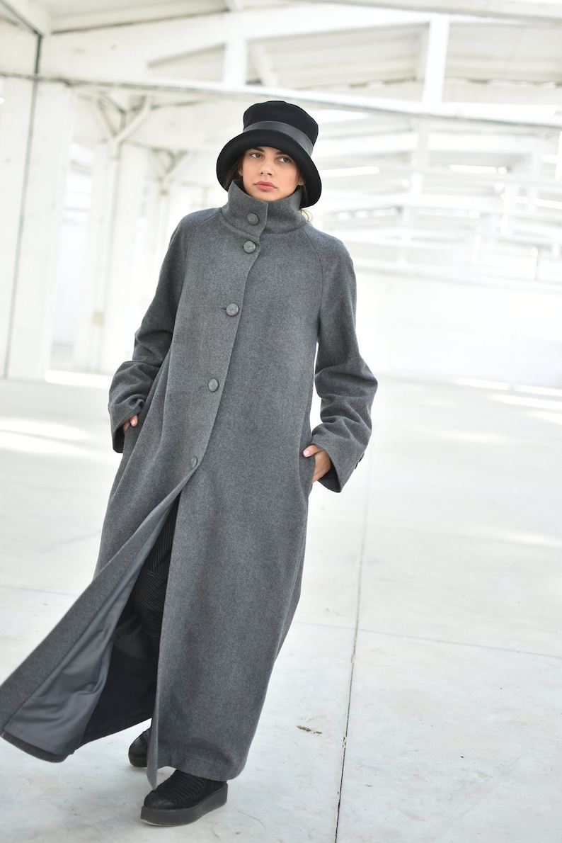 Grey Winter Wool Coat High Neck Maxi Coat Women Wool - Etsy