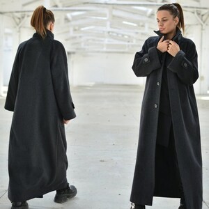 Grey Winter Wool Coat, High Neck Maxi Coat, Women Wool Outerwear, Long ...