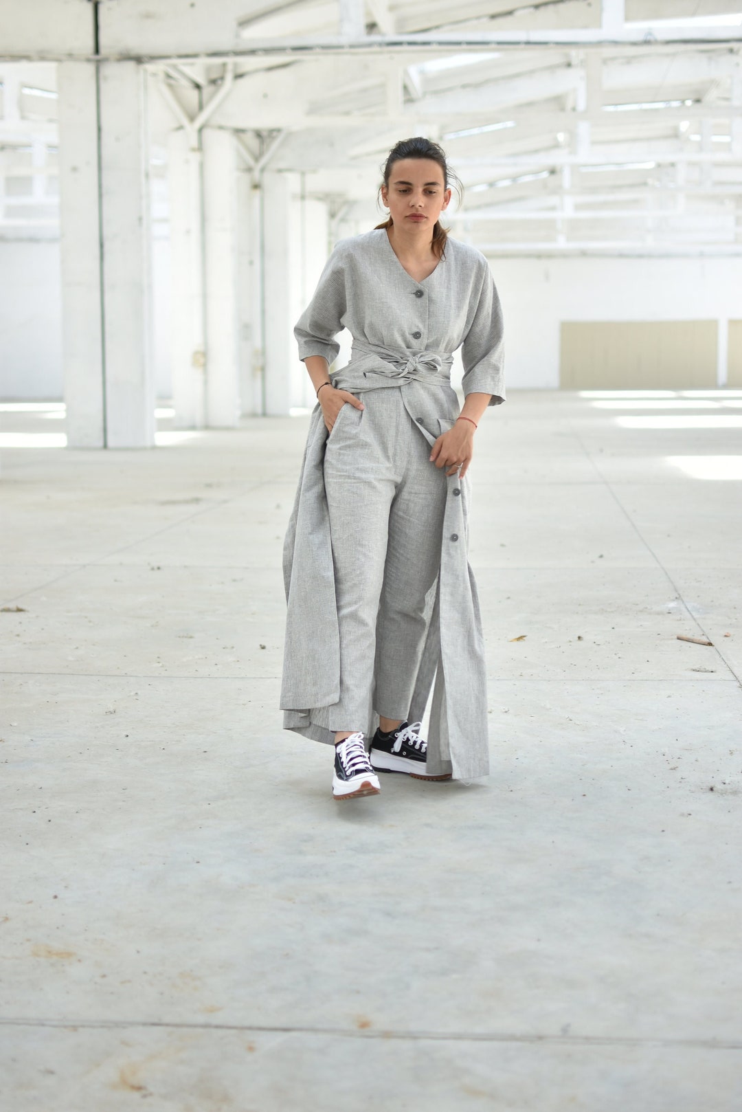 Gray Linen Pants, Women Slim Pants, Linen Trousers, Pants With Pockets ...