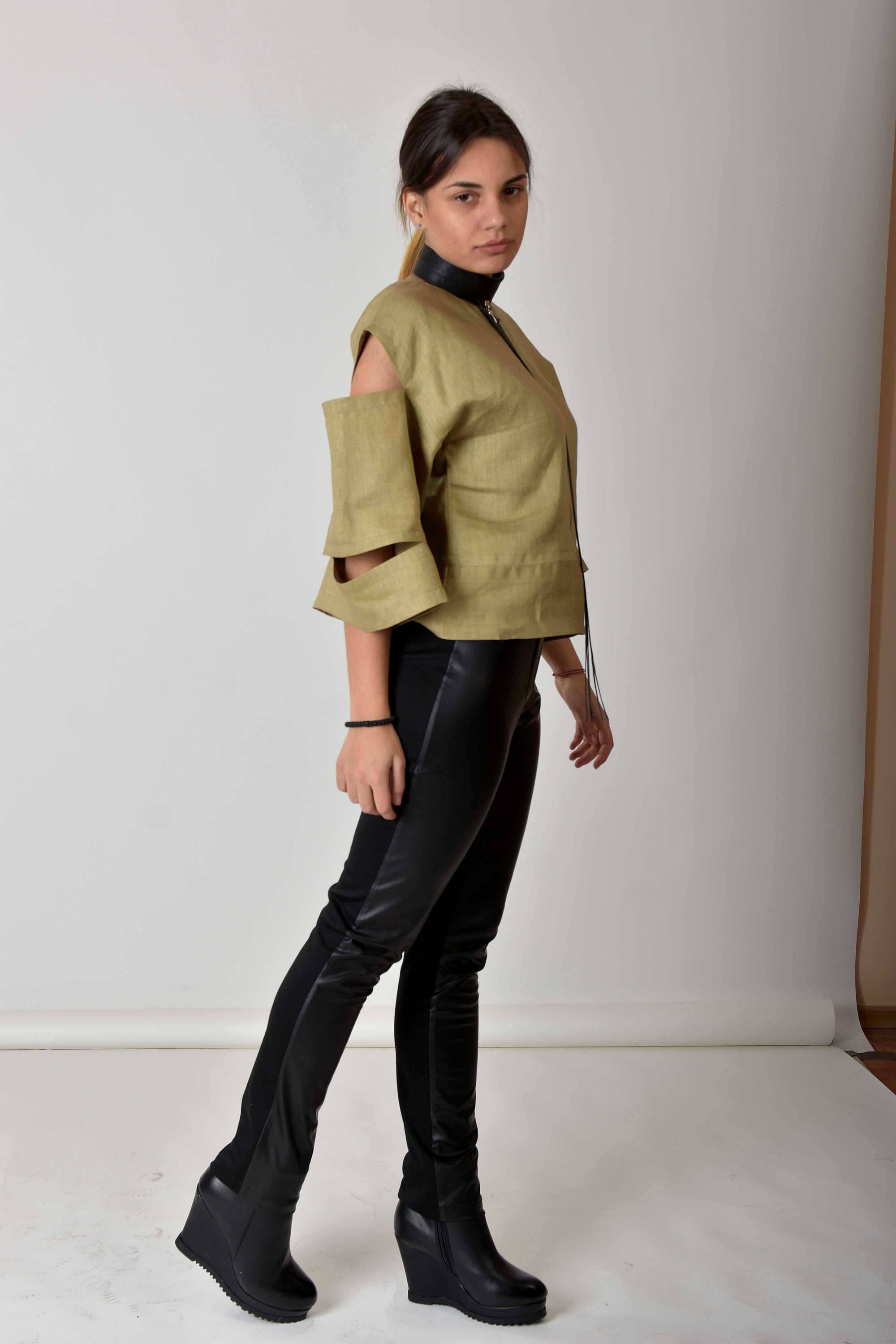 Avant Garde Extravagant Linen Top With Cut Out Sleeves, Summer ...