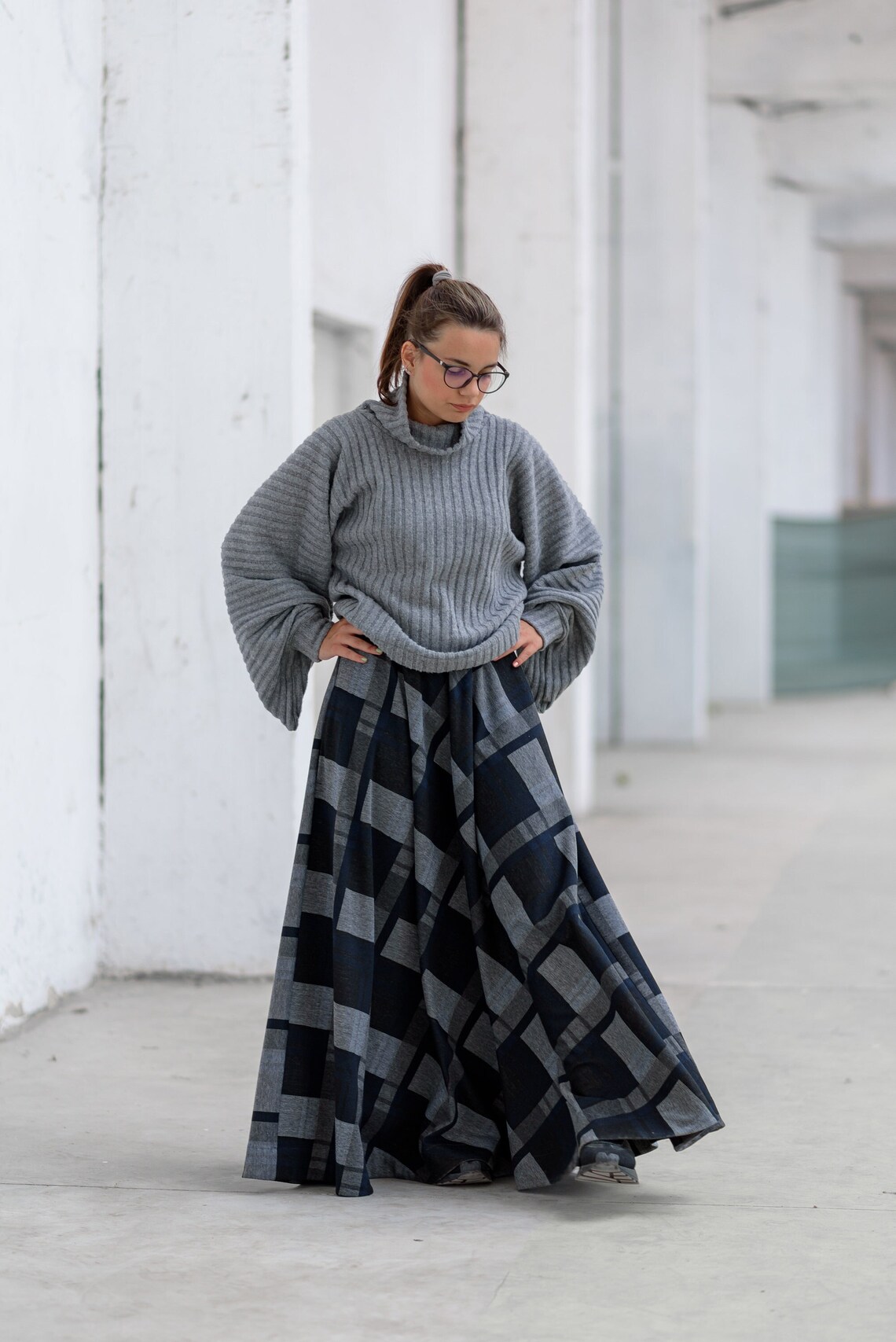 Long Plaid Skirt, A Line Maxi Skirt for Winter, Walking Skirt, High ...