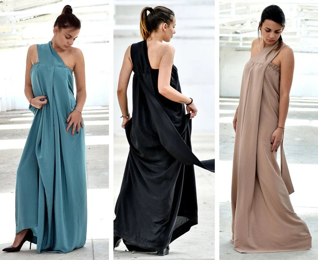 One Shoulder Flowy Maxi Dress Women, Elegant Wedding Guest Dress ...